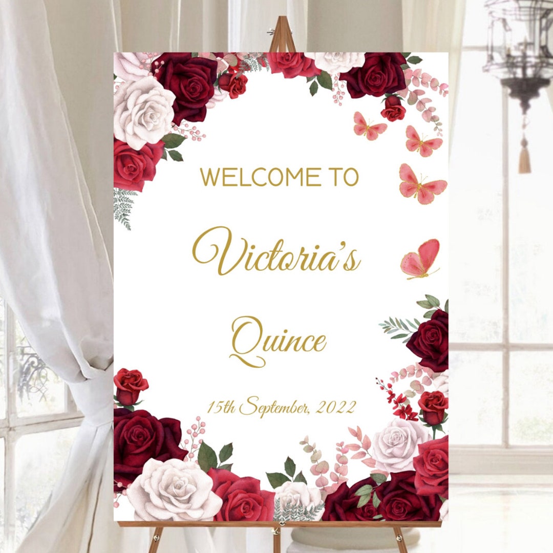 DIY Editable Welcome Sign Digital Template Guest Centerpiece, Burgundy ...