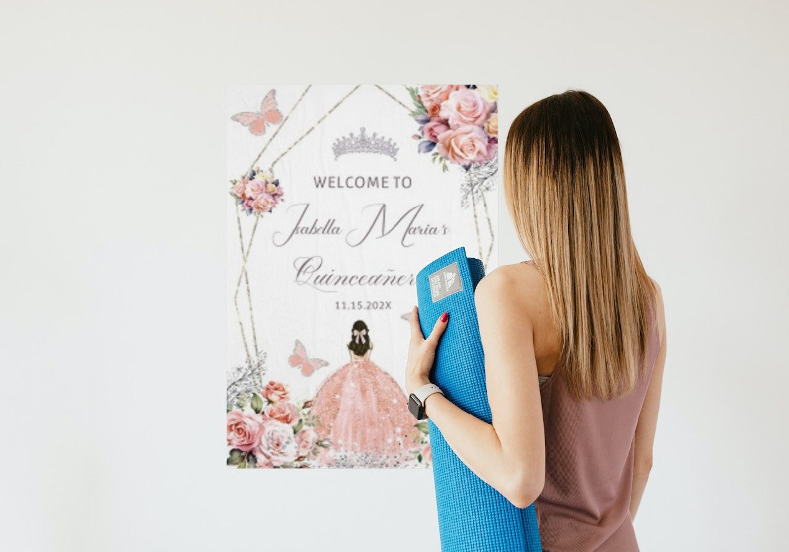 Welcome Sign Quinceañera or Sweet 16, Princess Blush Pink Silver, Tiara ...