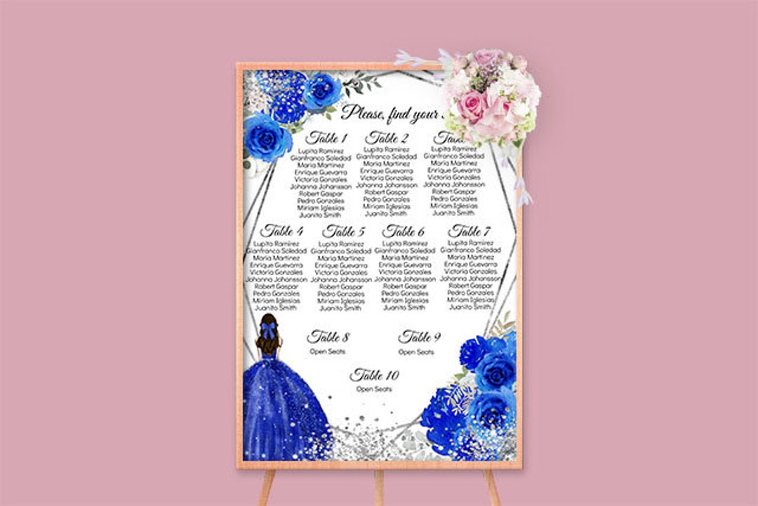 DIY EDITABLE Seating Chart Quinceañera, Table Plan Sweet Sixteen, Royal ...
