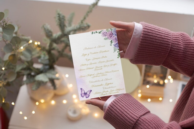 Quinceañera Invitation Editable Template, Purple Floral and Butterfly ...