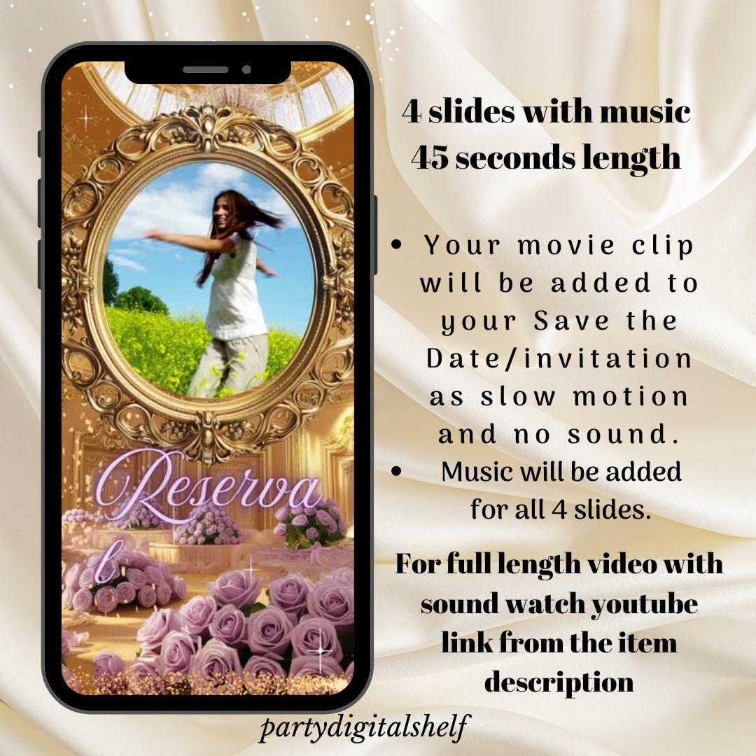 Custom Save the Date Quinceañera Purple Gold, Sweet 16, Video Music ...