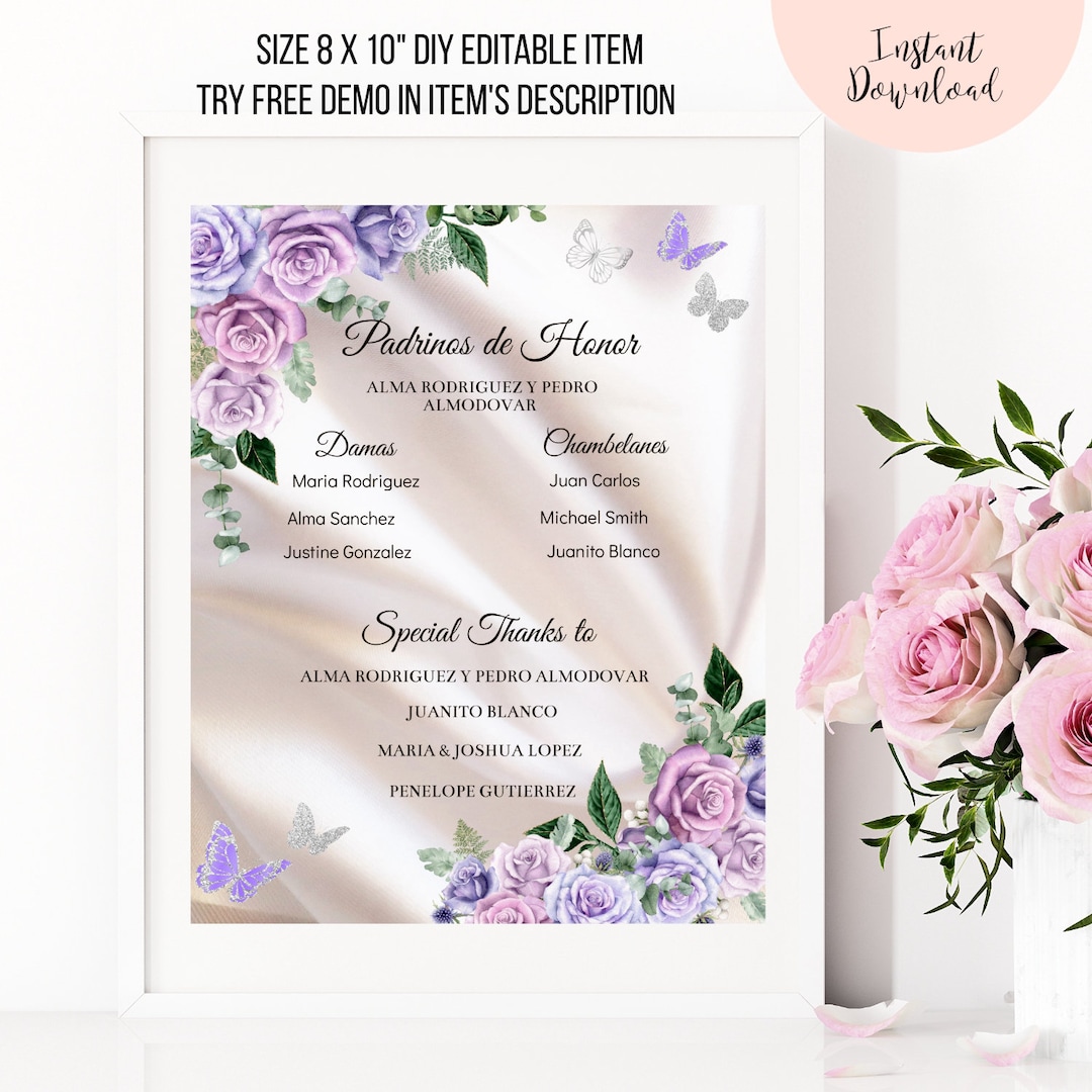 Court of Honor DIY Editable Table Sign, Special Thanks, Damas ...