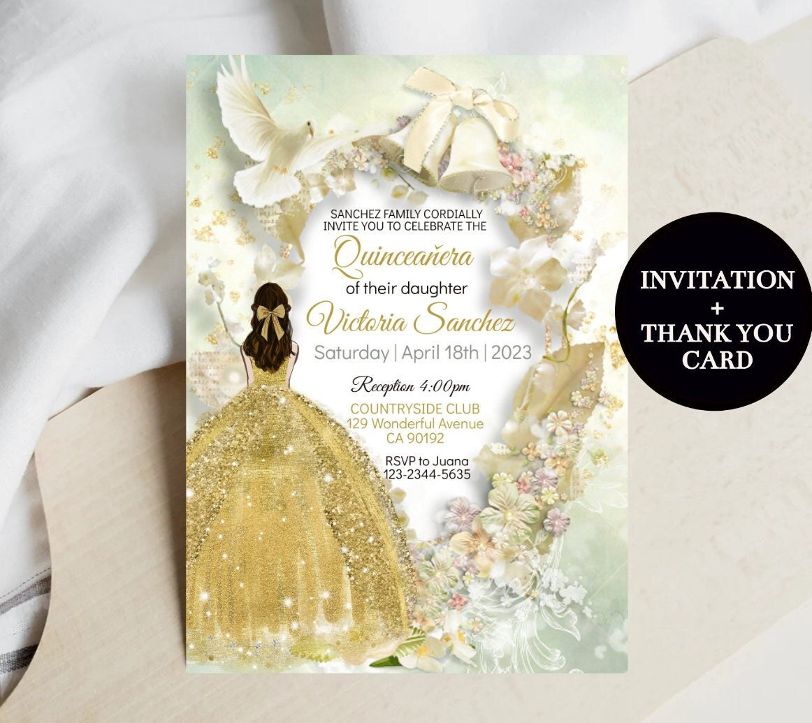 Editable Quinceañera Invitation Digital Template Gold Greenery - Etsy ...