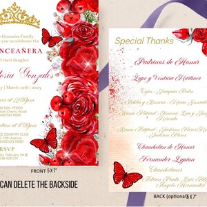 Luxury True Red Roses Gold Quinceañera Invitation Editable Template ...