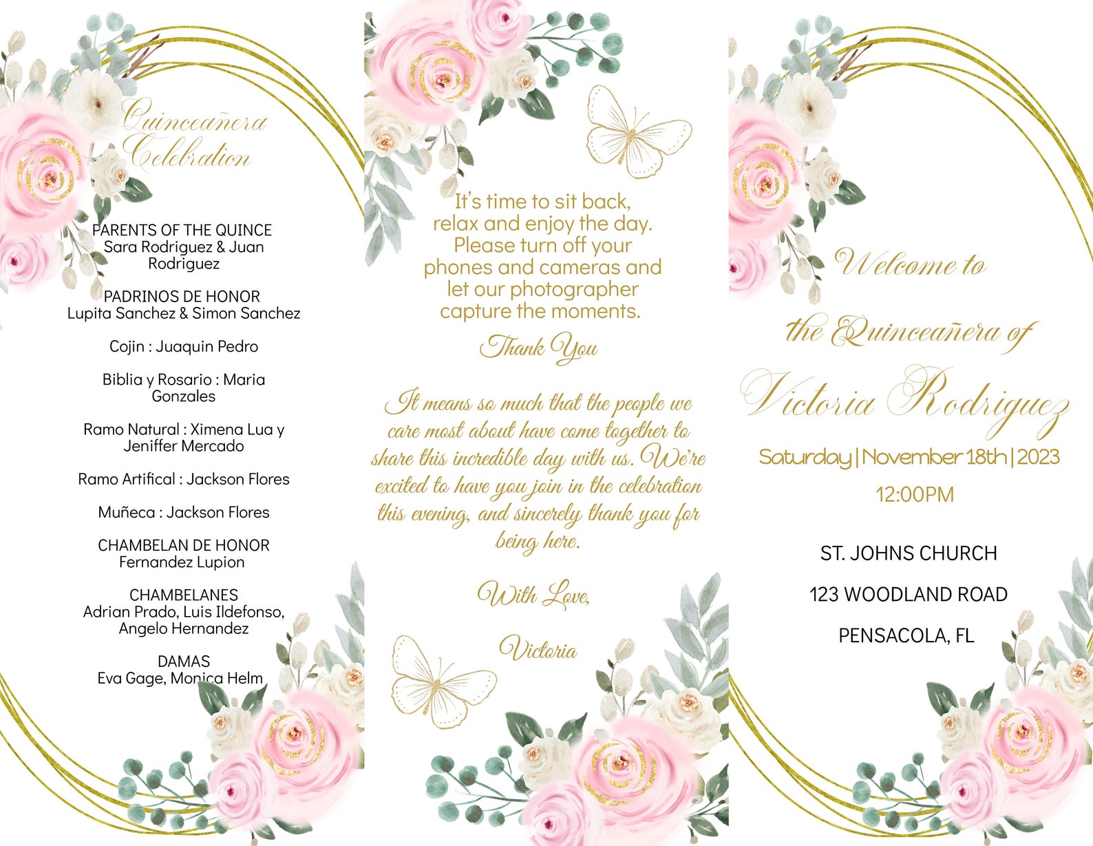 Editable Tri-fold Program Template Quinceañera Invitation - Etsy