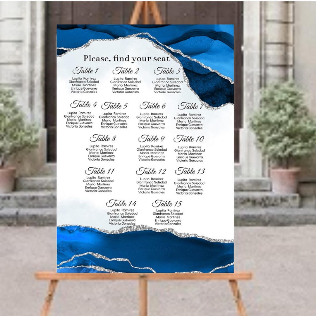 Royal Blue Birthday Seating Chart, Editable Template (digital Poster ...