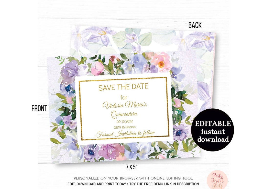 Editable Save the Date Quinceanera, Sweet Sixteen, Mis Quince Anos, Any ...