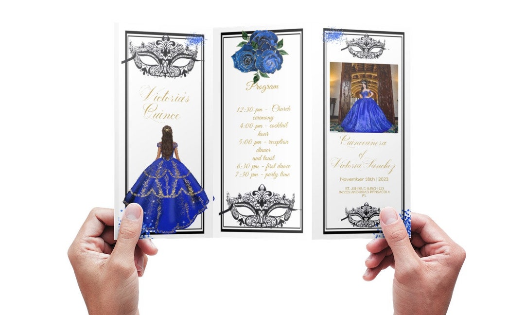 Editable DIY Tri-fold Program Template, Masquerade Quinceañera ...