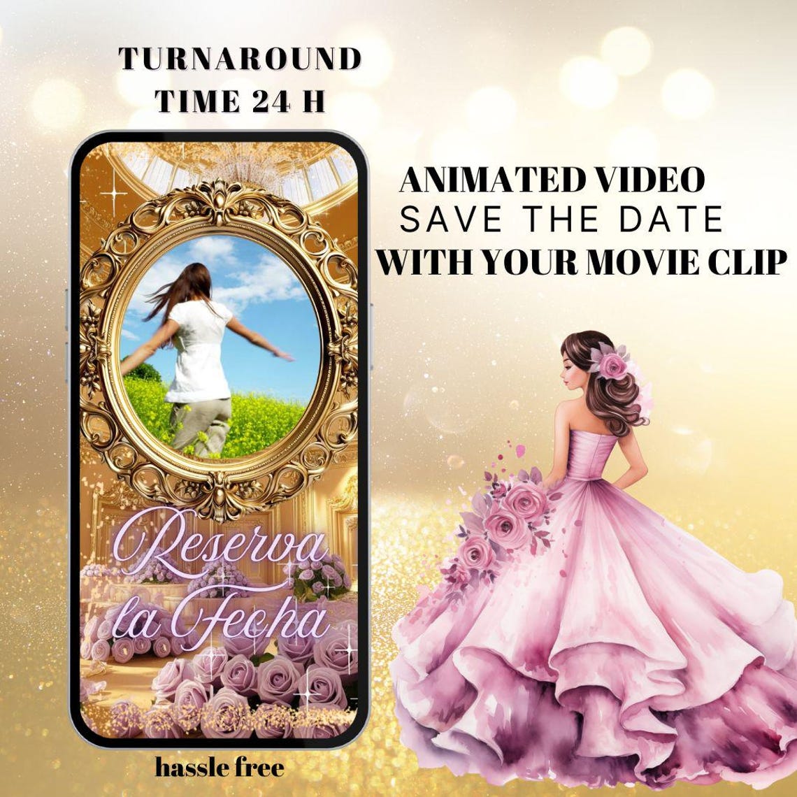 Custom Save the Date Quinceañera Purple Gold, Sweet 16, Video Music ...
