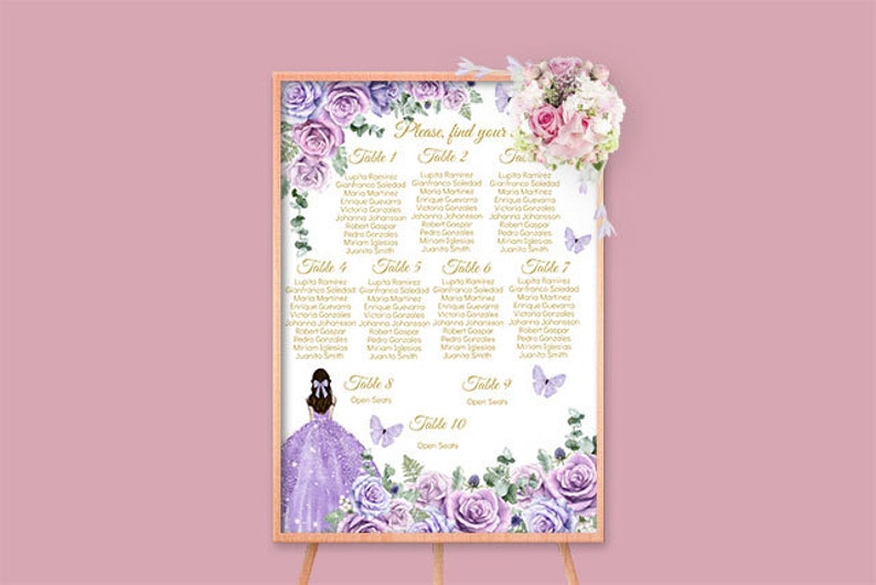 DIY EDITABLE Seating Chart Quinceañera, Mis XV Quince Table Plan ...