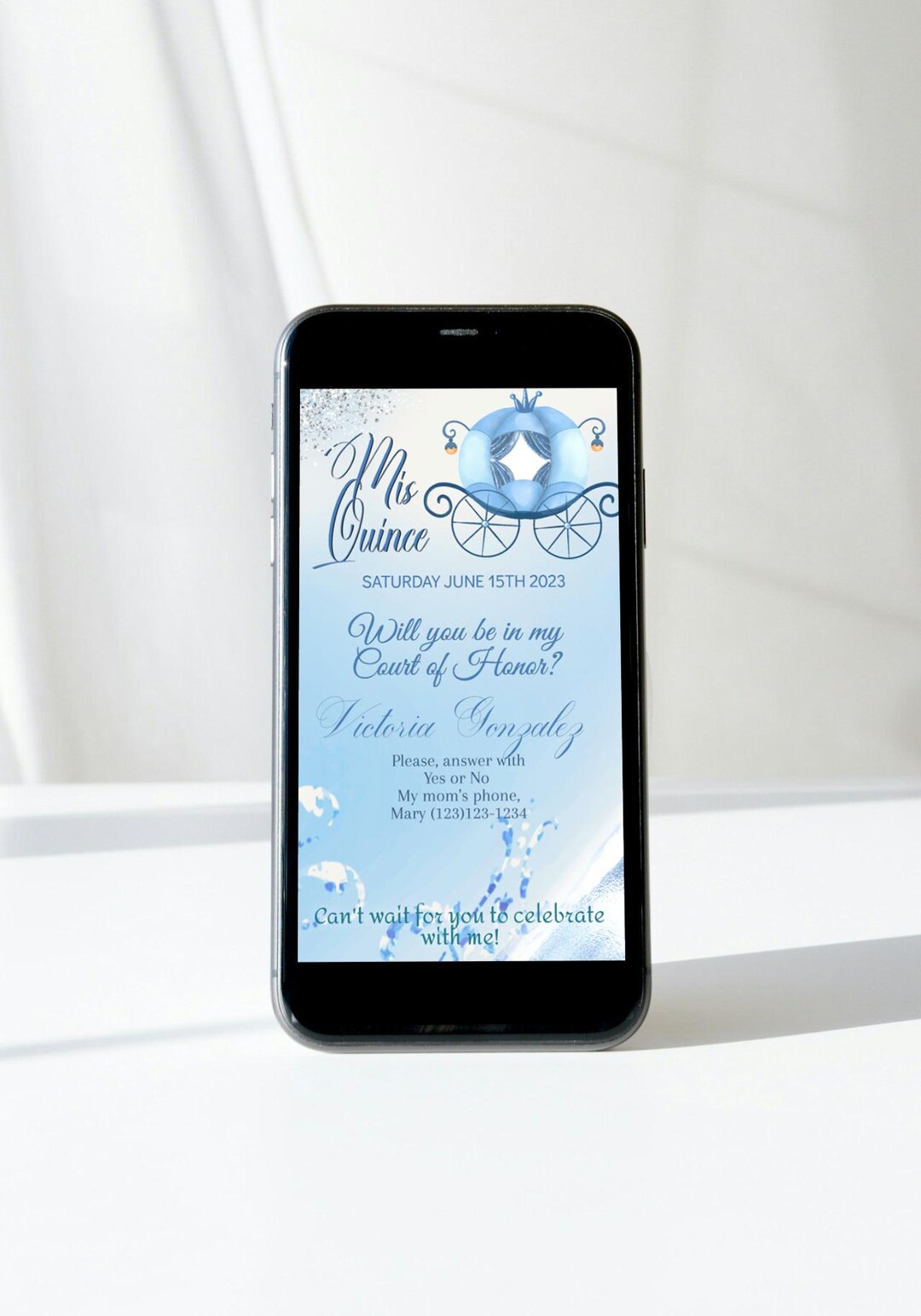 Electronic Quinceanera Court Proposal Editable Template, Baby Blue ...