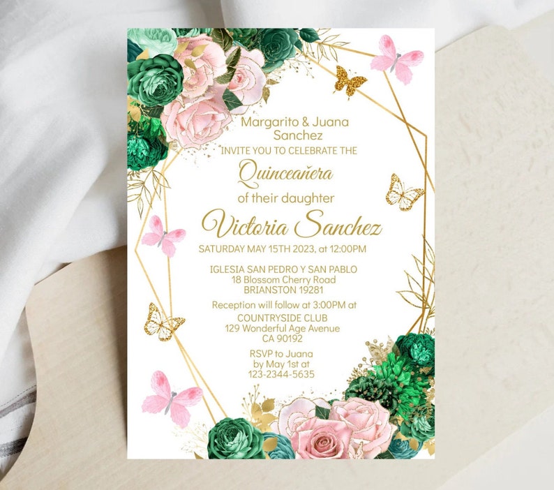 Bundle Quinceañera Invitation DIY Editable Templates Emerald - Etsy