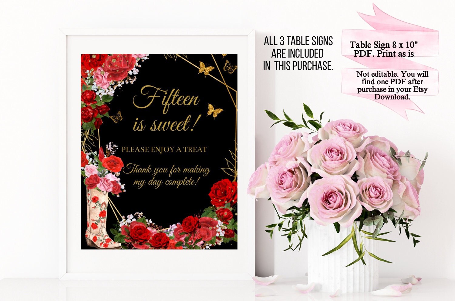 Bundle Quinceañera Invitation DIY Editable Template Red Black - Etsy