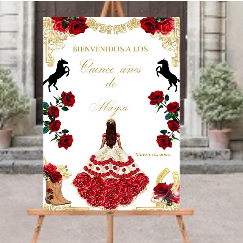 Mexican Charro Quinceañera Welcome Guest Sign, Digital Editable ...
