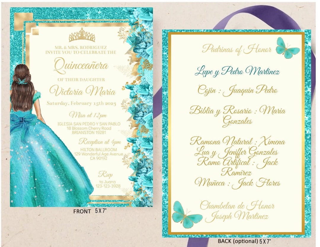 Invitación de cumpleaños de quinceañera floral turquesa verde azulado ...