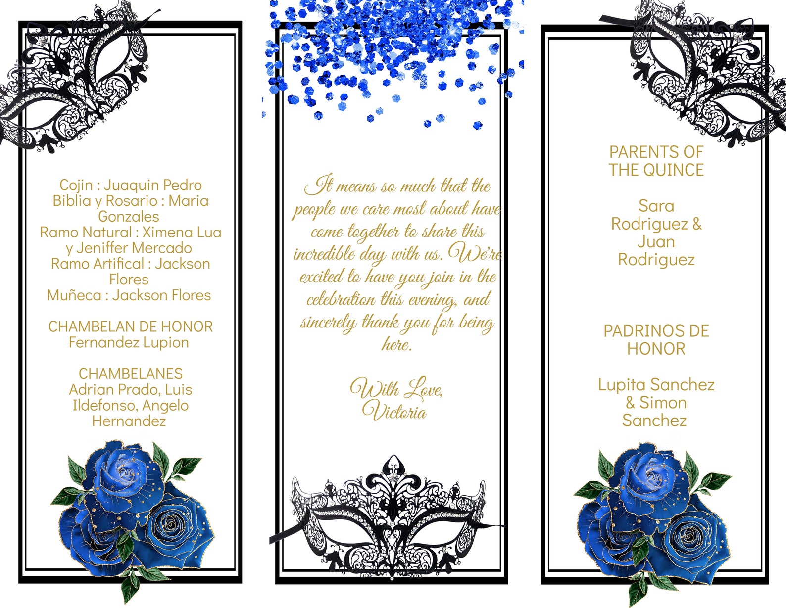 Editable DIY Tri-fold Program Template, Masquerade Quinceañera ...