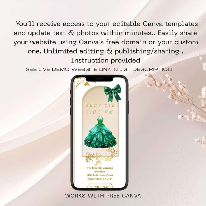 Interactive Quinceañera Website Invitation RSVP, Emerald Green Canva ...