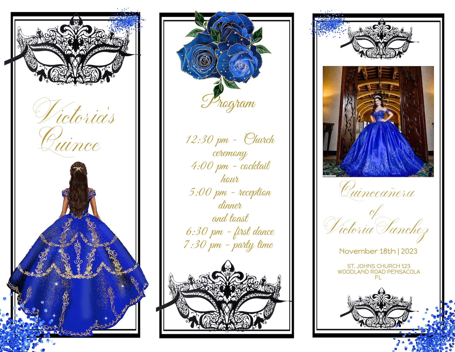Editable DIY Tri-fold Program Template, Masquerade Quinceañera ...