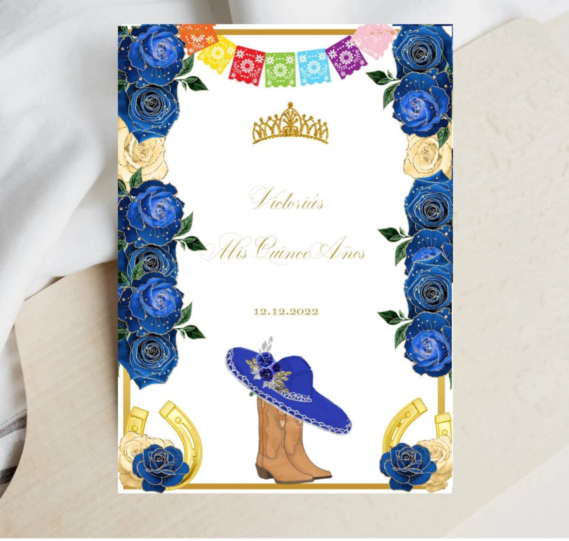 Blue Charro Quinceañera Editable Invitation Traditional Mexican Mis XV ...
