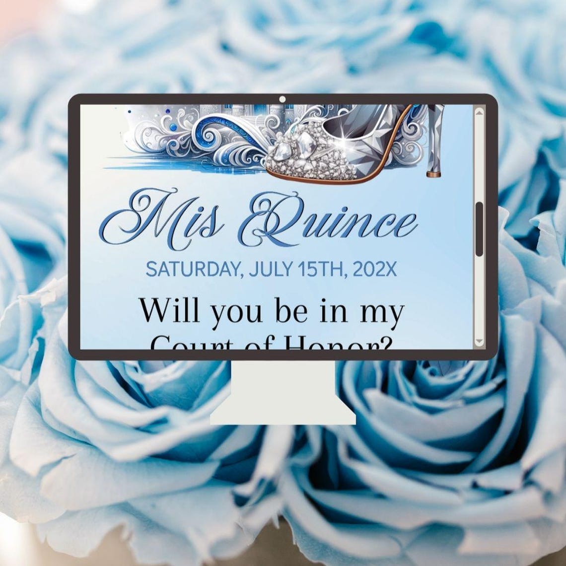 Quinceanera Court Proposal Baby Blue Silver Digital Template, Princess ...