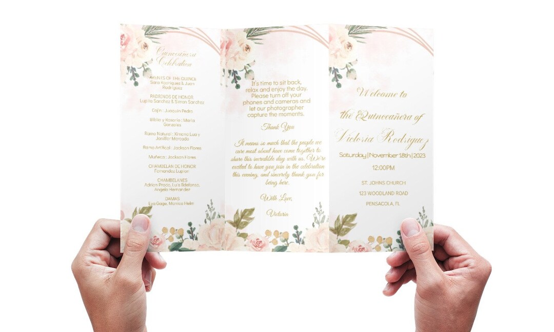 Editable Trifold Event Program Digital Template Blush Pink Floral Order ...