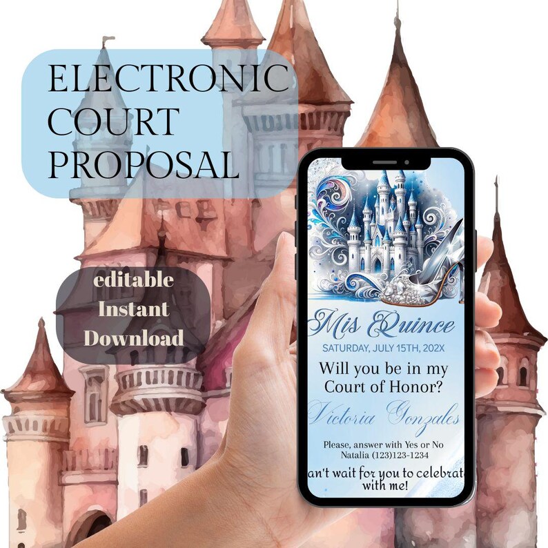 Quinceanera Court Proposal Baby Blue Silver Digital Template, Princess ...