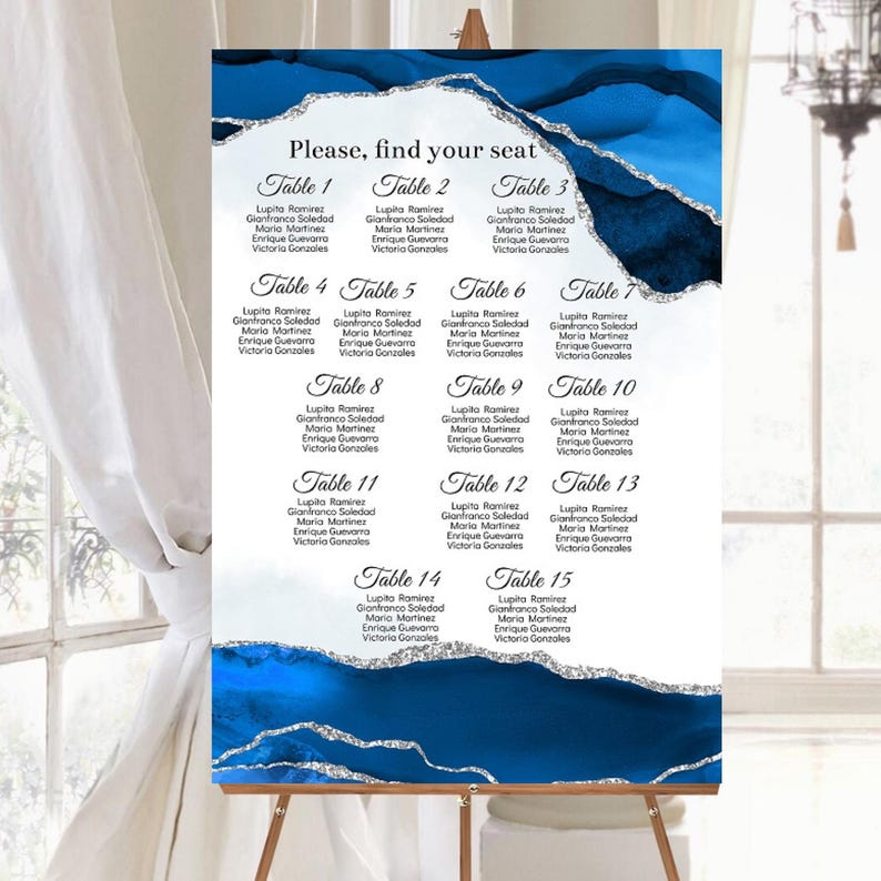 Royal Blue Birthday Seating Chart, Editable Template (digital Poster ...