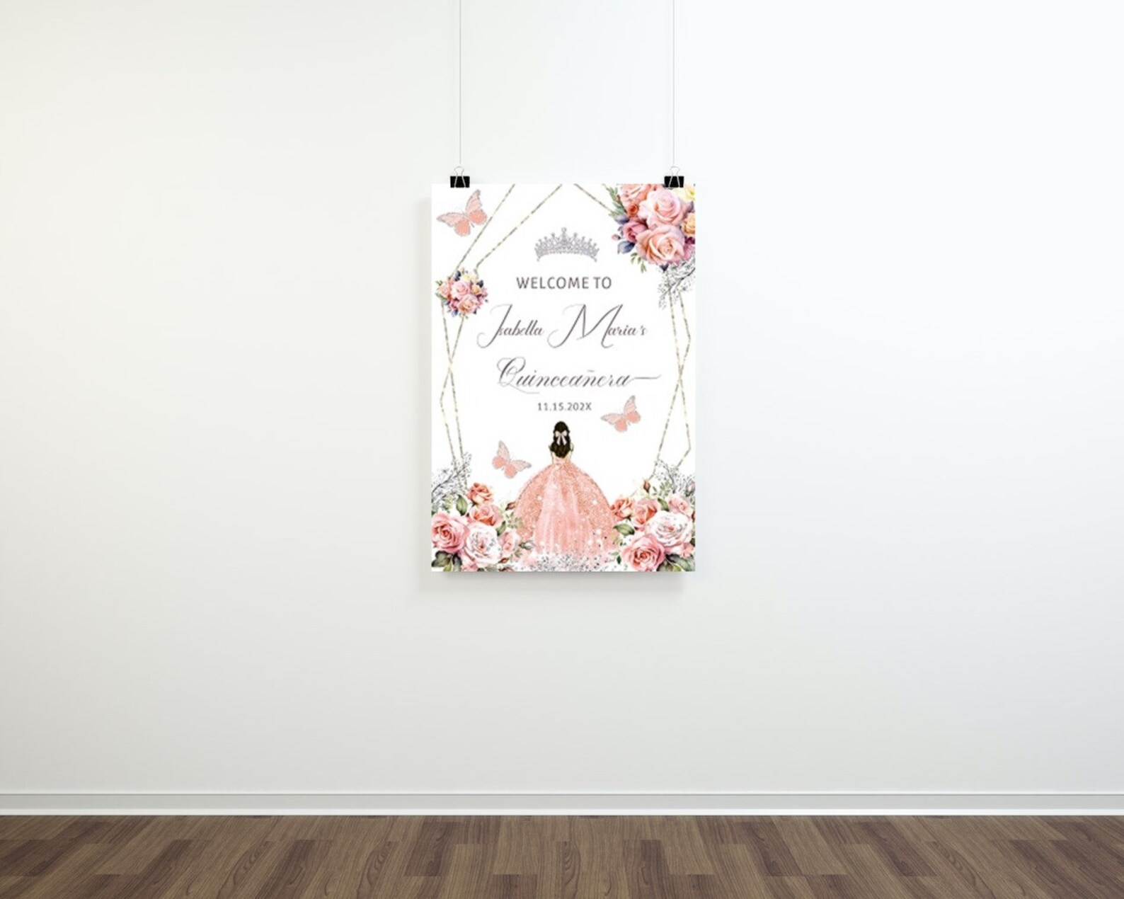 Welcome Sign Quinceañera or Sweet 16, Princess Blush Pink Silver, Tiara ...