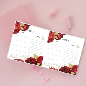 Quinceañera Guestbook Red Gold Floral, Editable Template Printable, Mis ...