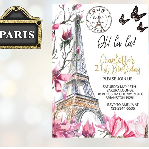 Paris Birthday Invitation Template Paris Birthday Party - Etsy