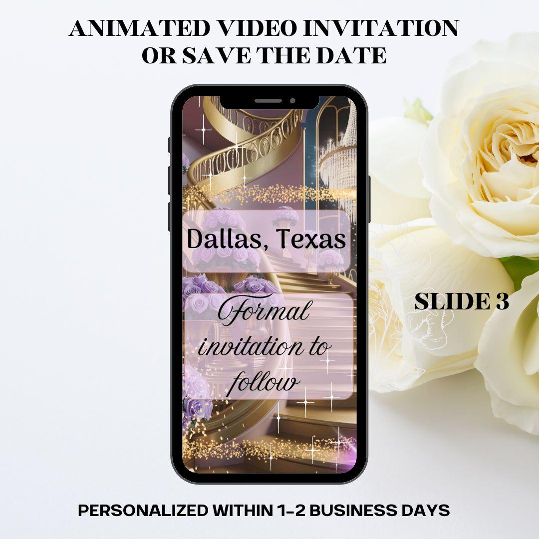 Custom Save the Date Quinceañera Purple Gold, Sweet 16, Video Music ...
