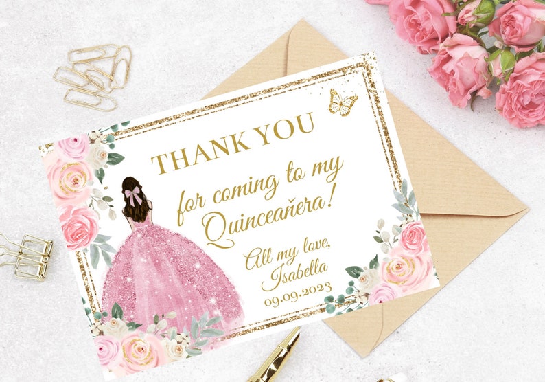 DIY Editable Template Quinceañera Thank You Card Blush Pink - Etsy