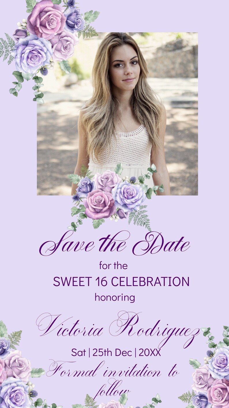 DIY Electronic Save the Date Photo Sweet 16 Evite, Editable Template ...