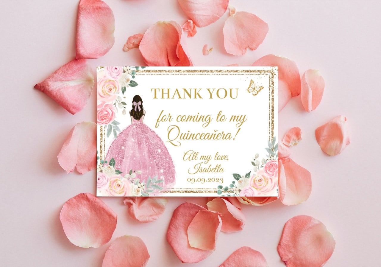 DIY Editable Template Quinceañera Thank You Card Blush Pink - Etsy