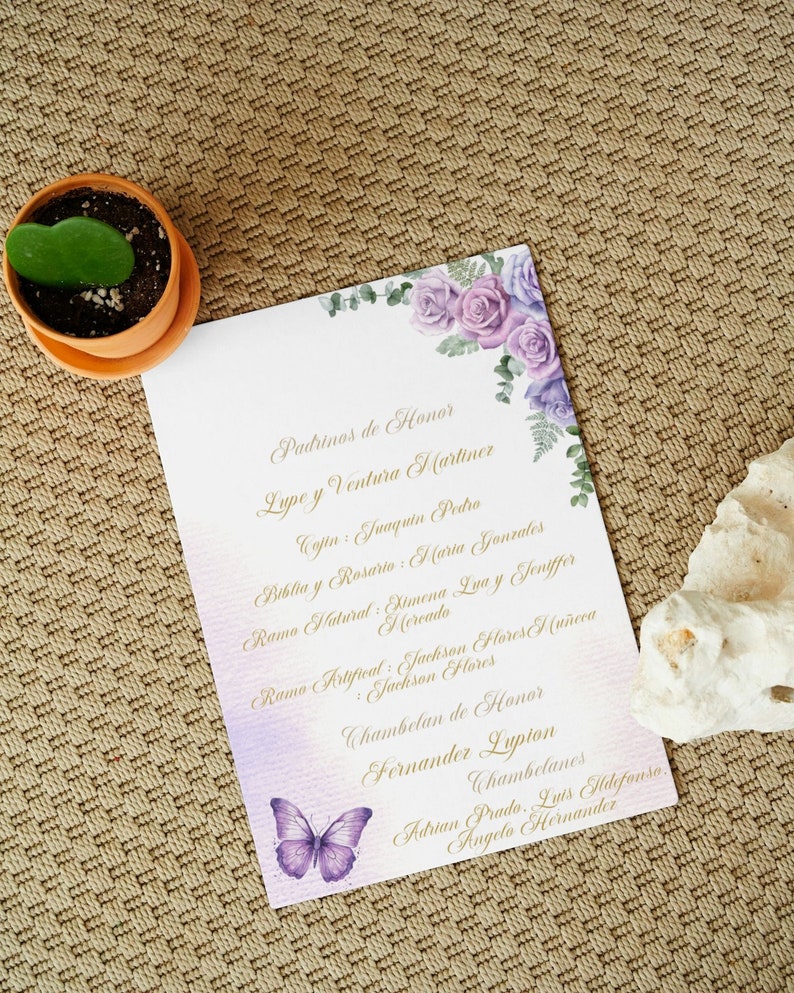 Quinceañera Invitation Editable Template, Purple Floral and Butterfly ...