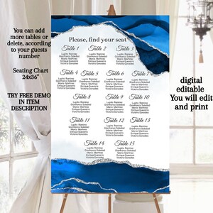Royal Blue Birthday Seating Chart, Editable Template (digital Poster ...