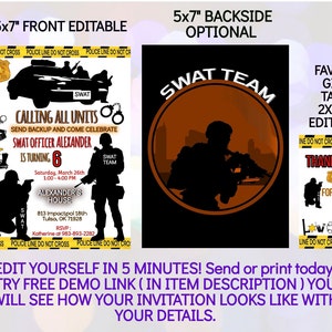 Police SWAT Birthday Invitation Boy, Editable Template Party Invite ...