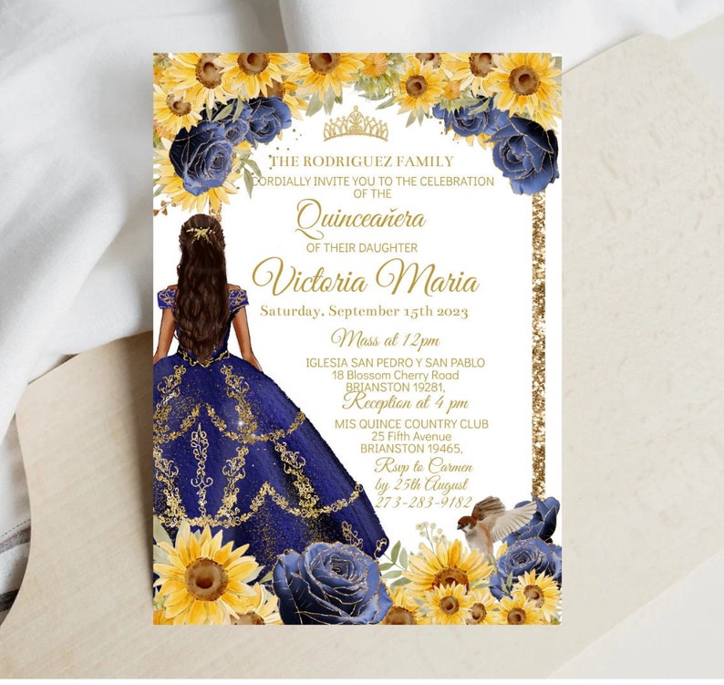 Rustic Quinceañera Invitation DIY Editable Template Sunflower, Blue ...