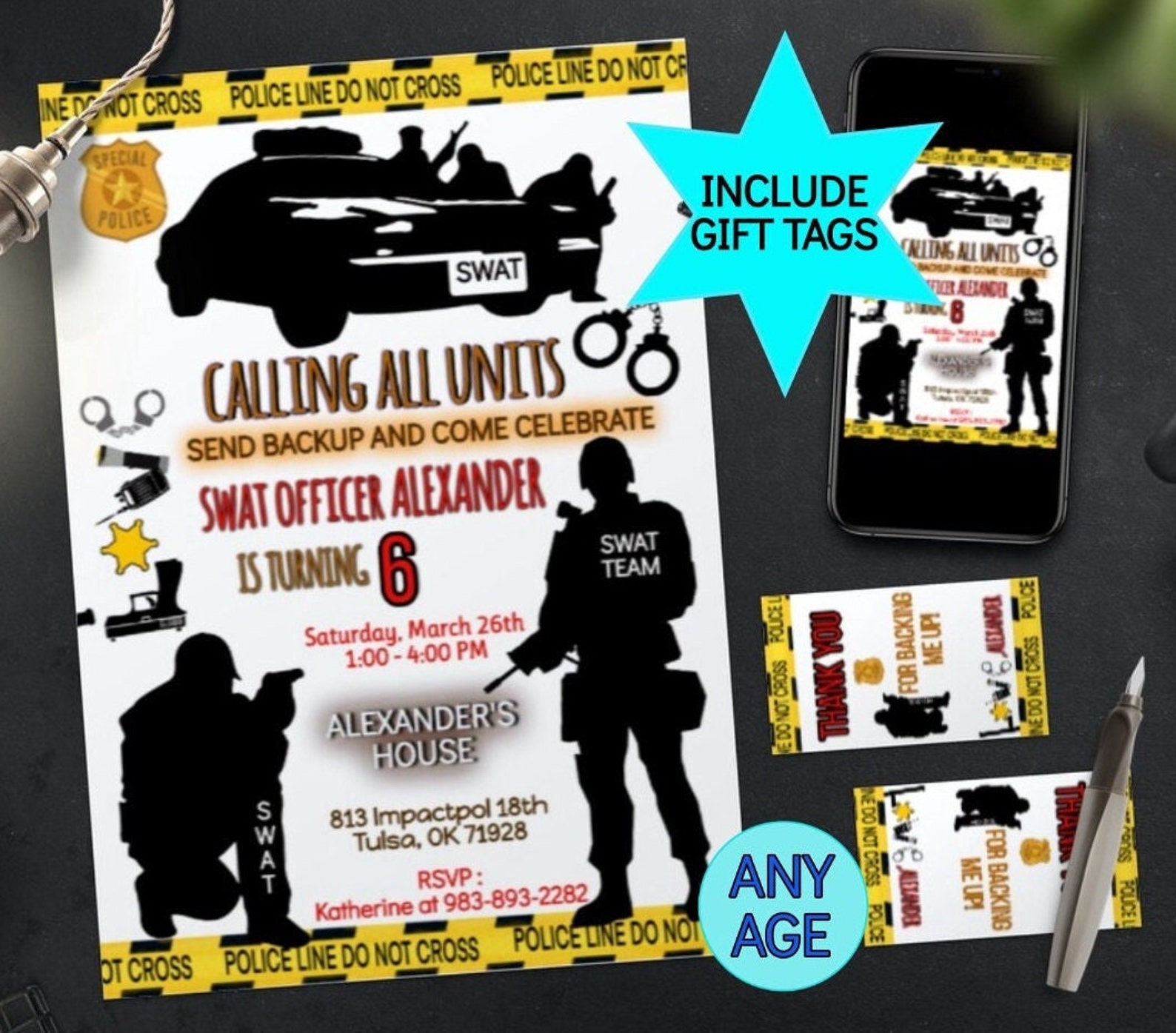 Police SWAT Birthday Invitation Boy Editable Template Party - Etsy