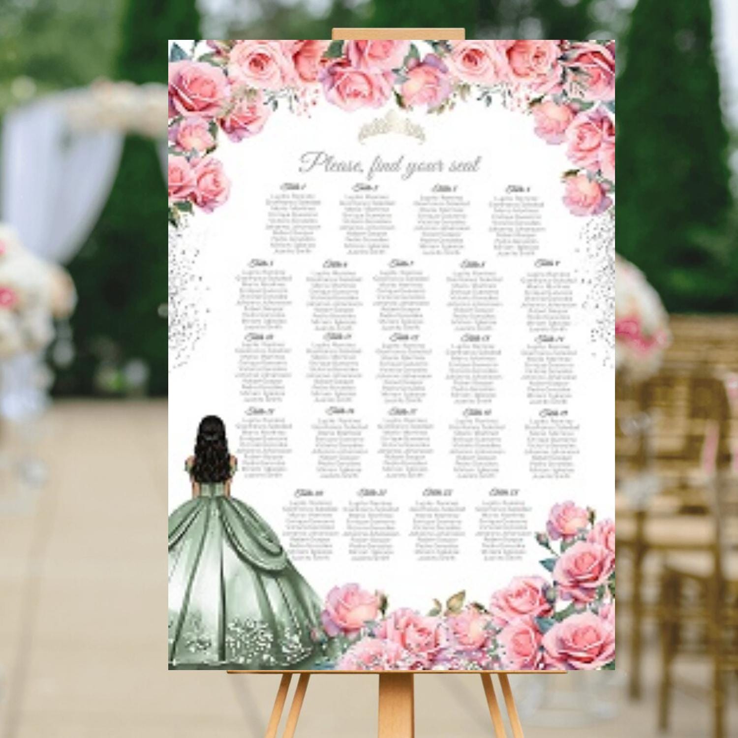 Editable Seating Chart Sage Pink Quinceañera, Floral Sweet 16, Mis XV ...