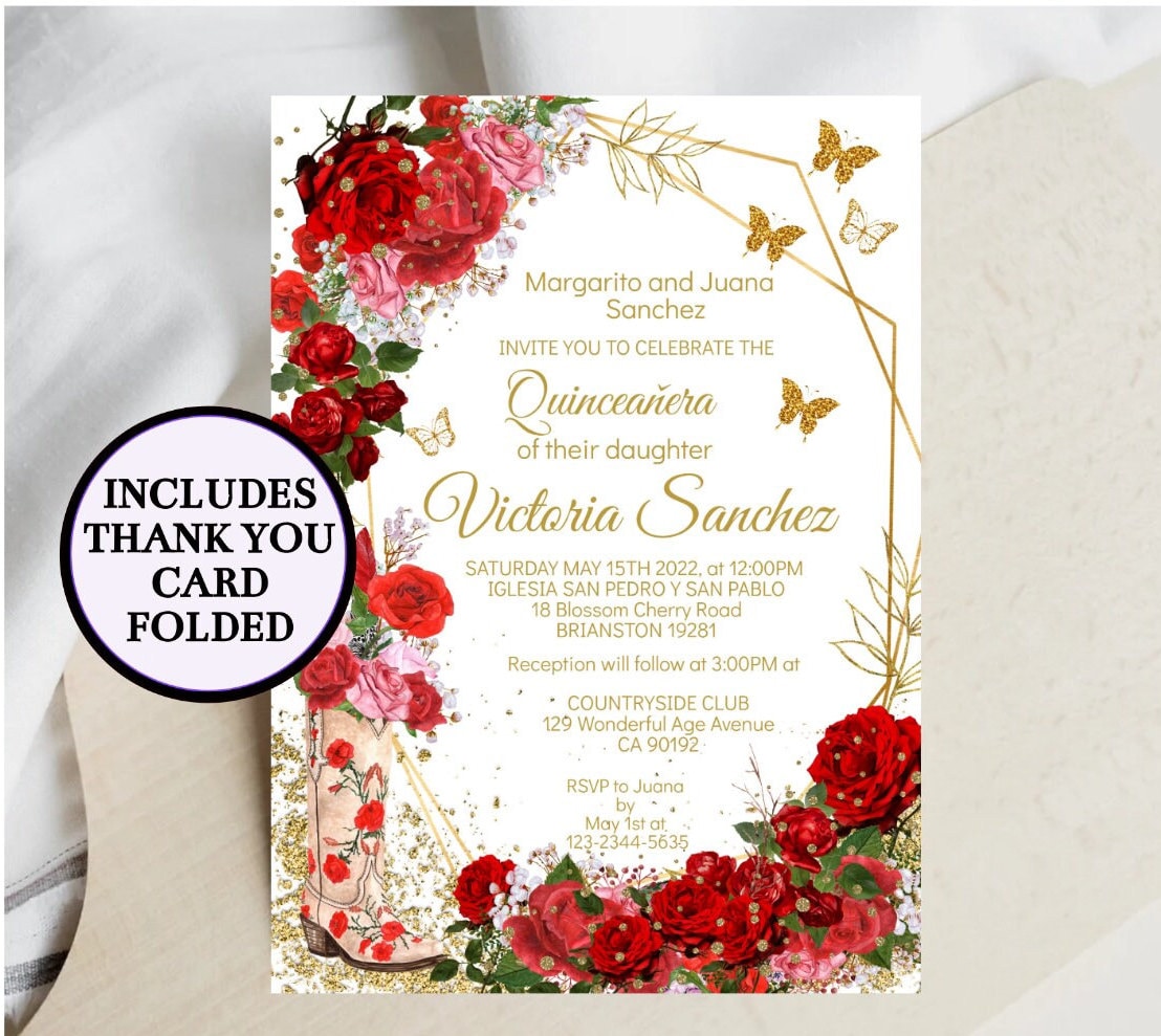 Red And Gold Quinceanera Invitations