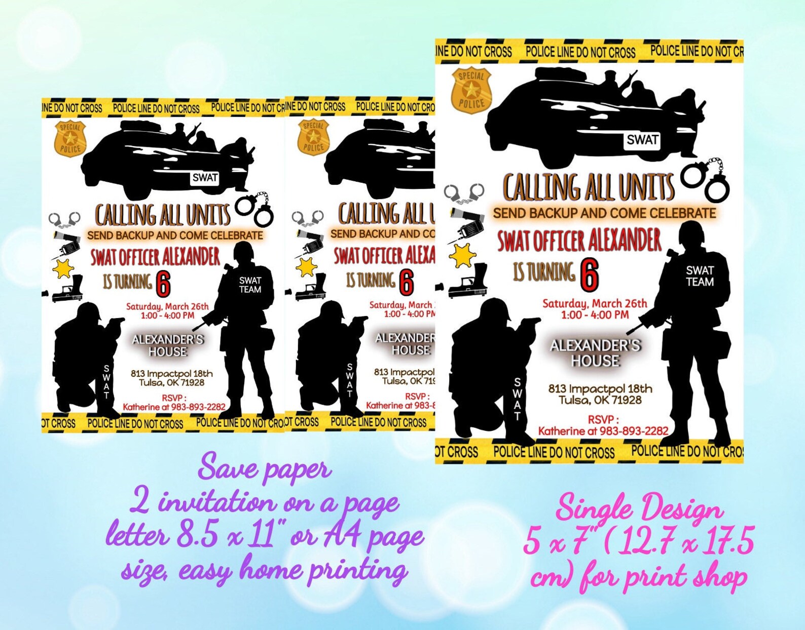 Police SWAT Birthday Invitation Boy Editable Template Party - Etsy