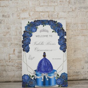 Welcome Sign Royal Blue Silver Quinceañera Princess XV Butterfly ...