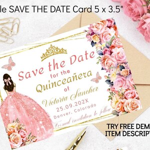 Editable Save the Date Quinceañera, Pink Gold Floral, Sweet 16, Mis XV ...