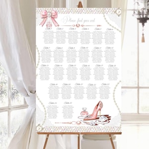Elegant Tiffany Theme Seating Chart, Pink Bow Pearls, Editable Template ...