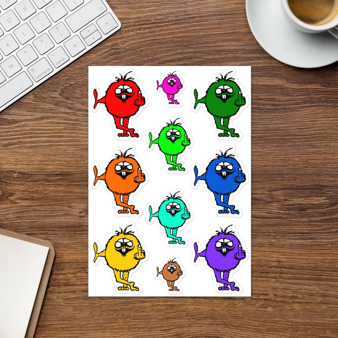Multi Colored Fuzzy Middle Finger Guy Sticker Sheet - Etsy