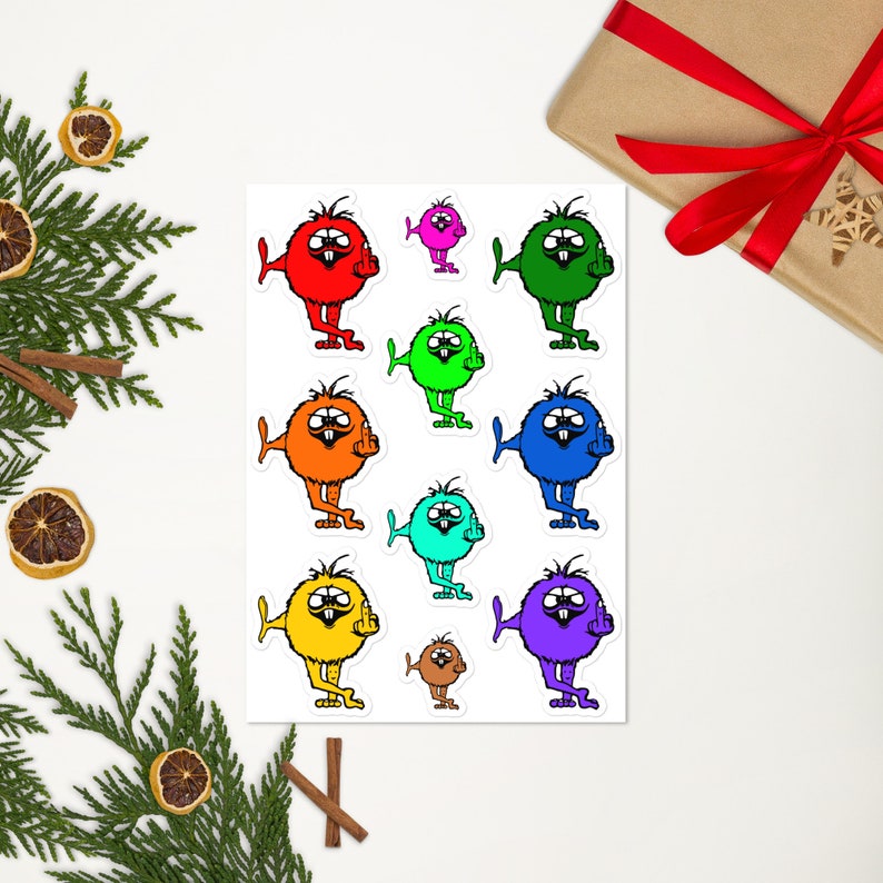 Multi Colored Fuzzy Middle Finger Guy Sticker Sheet - Etsy