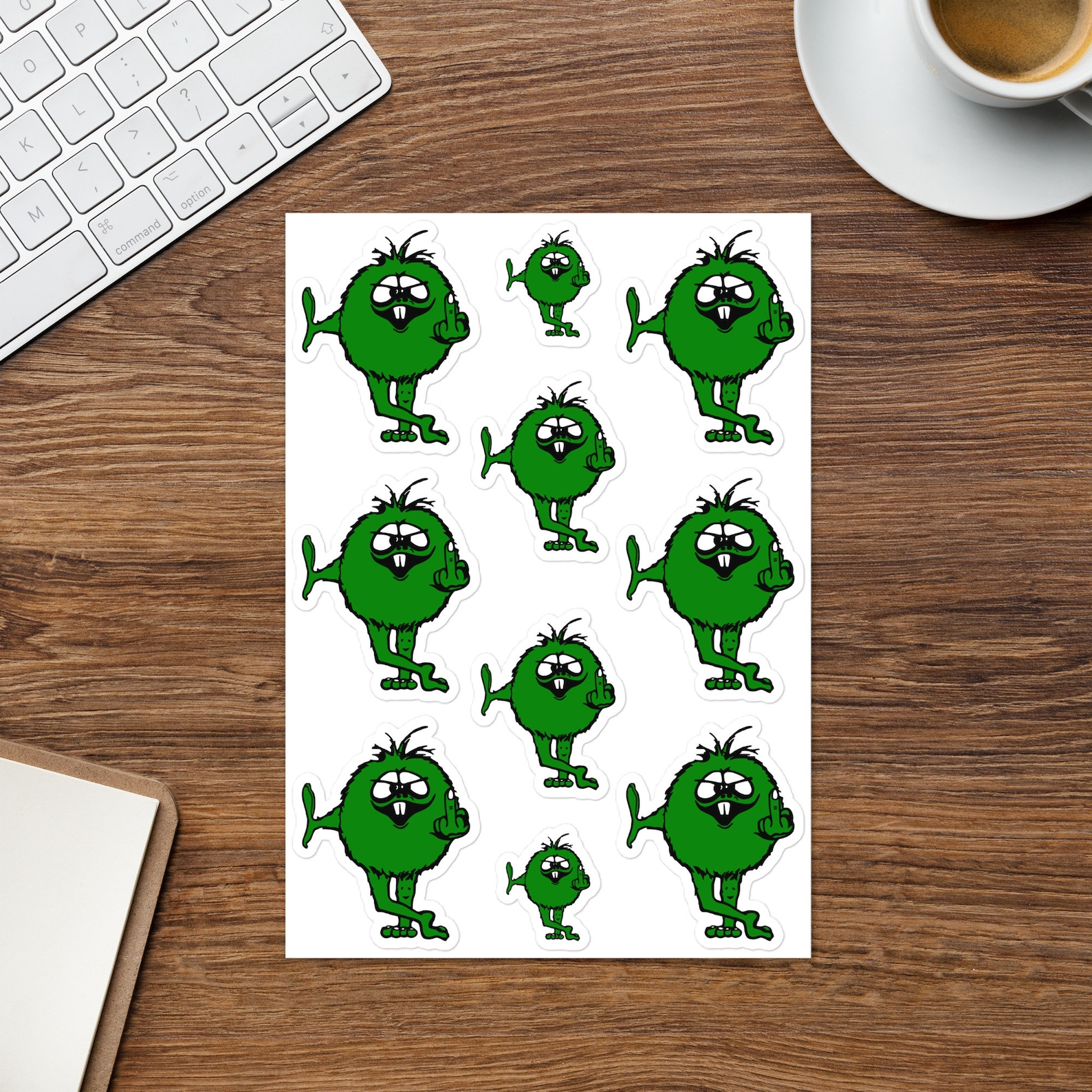 Green Fuzzy Middle Finger Guy Sticker Sheet - Etsy