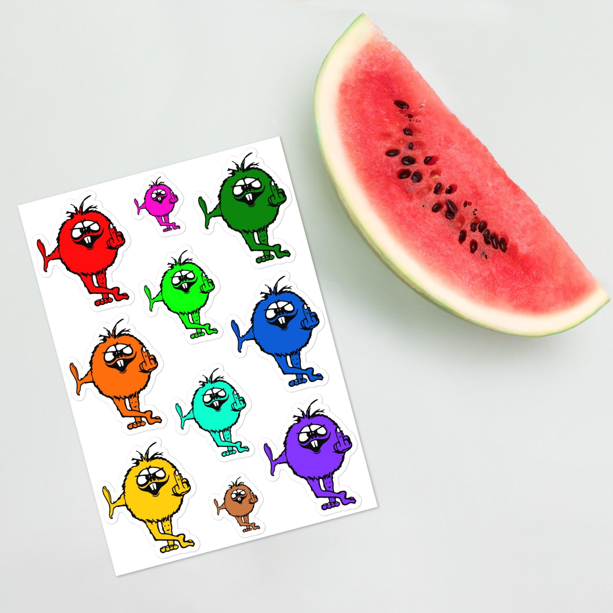 Multi Colored Fuzzy Middle Finger Guy Sticker Sheet - Etsy