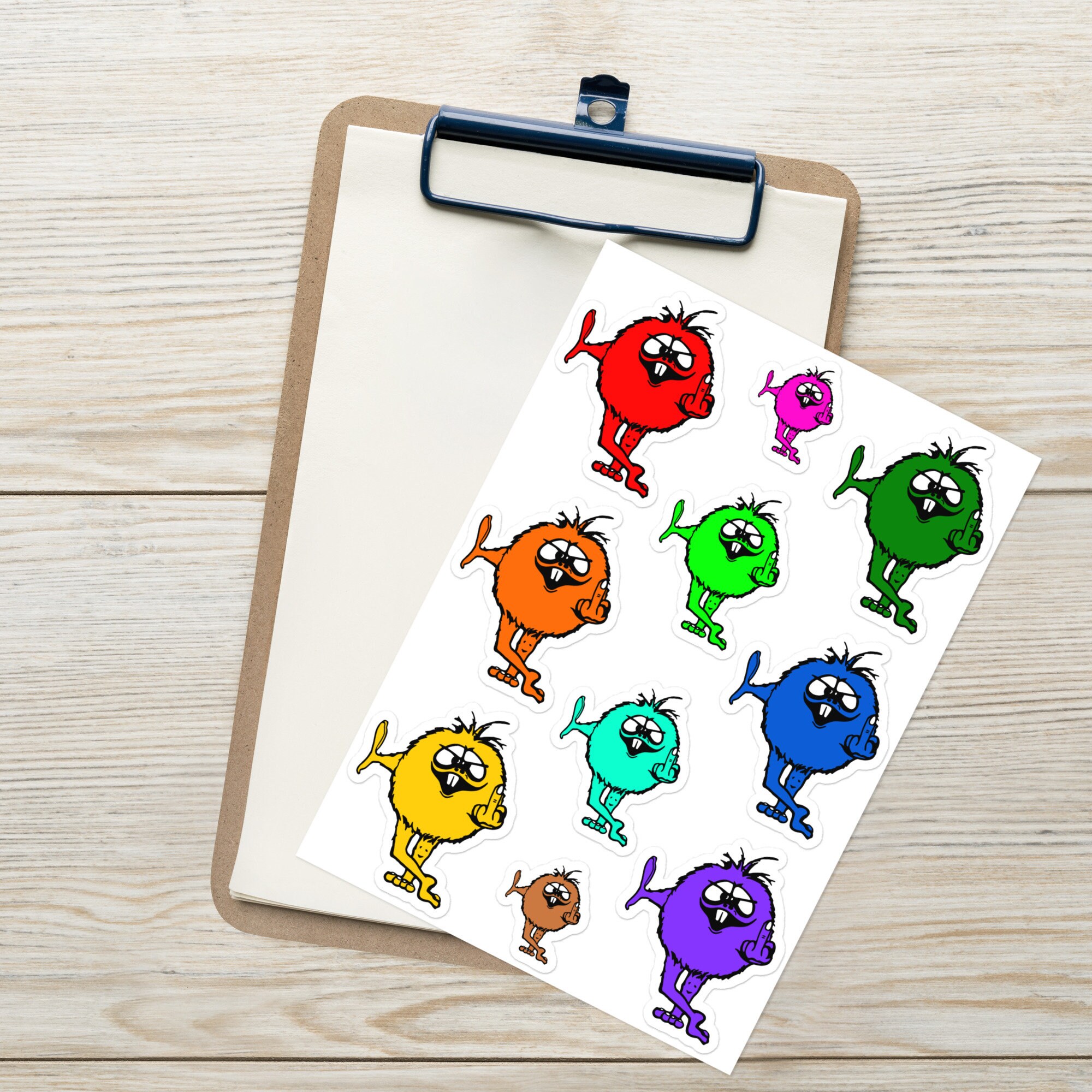 Multi Colored Fuzzy Middle Finger Guy Sticker Sheet - Etsy